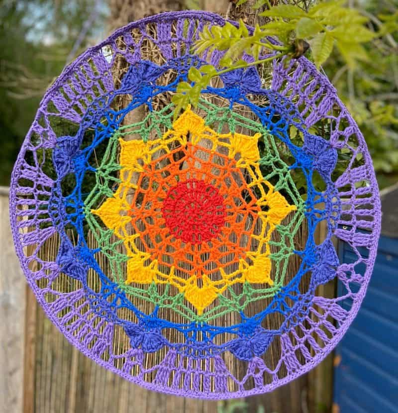 Rainbow Mandala Hanging - a Free Crochet Pattern | HanJan Crochet