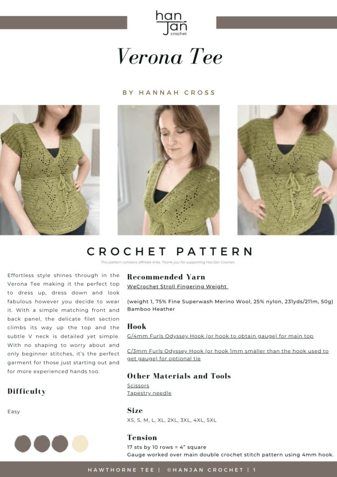 Simple Filet Crochet T-shirt Pattern - Verona Tee | HanJan Crochet