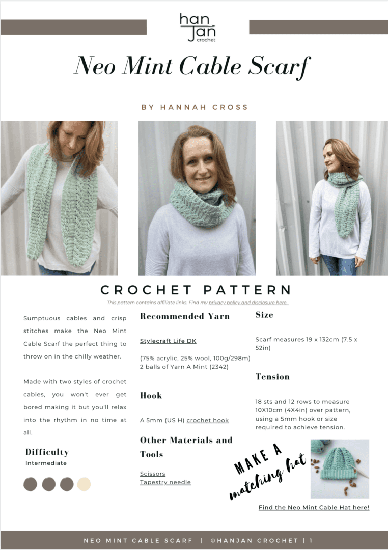 Modern Mint Cable Crochet Scarf Pattern | HanJan Crochet
