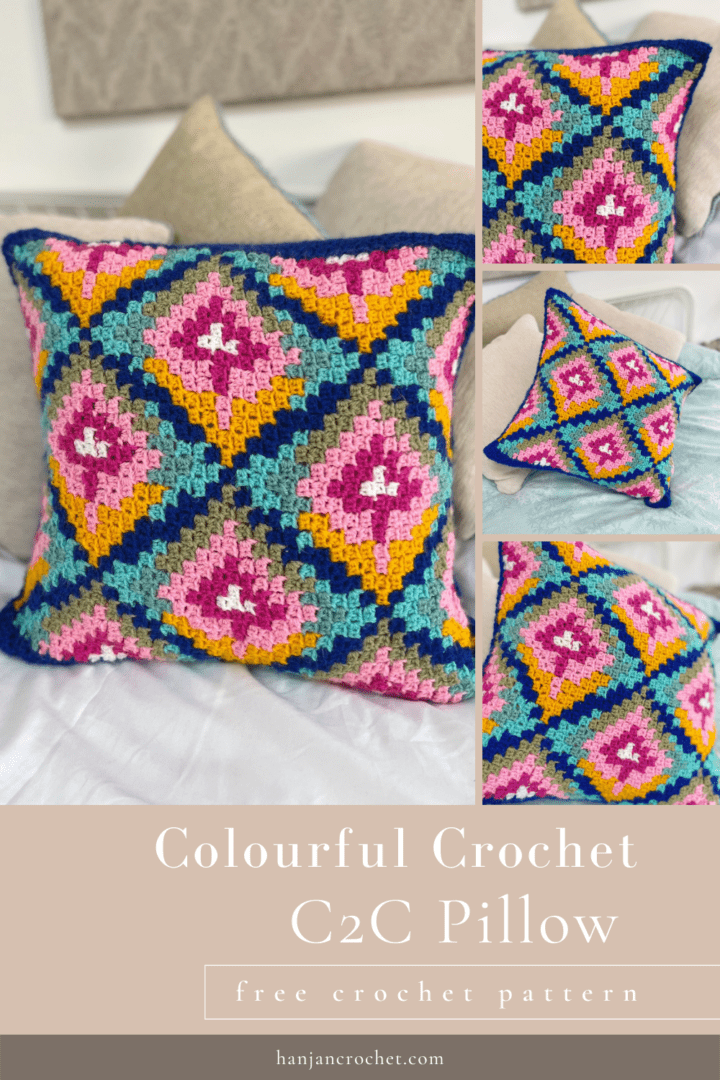 Crochet C2C Pillow Pattern - Geometric, Colourful and Fun | HanJan Crochet